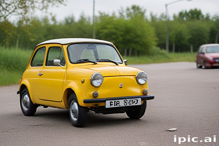 A Charming Classic Yellow Car Driving Along a Scenic Country Road