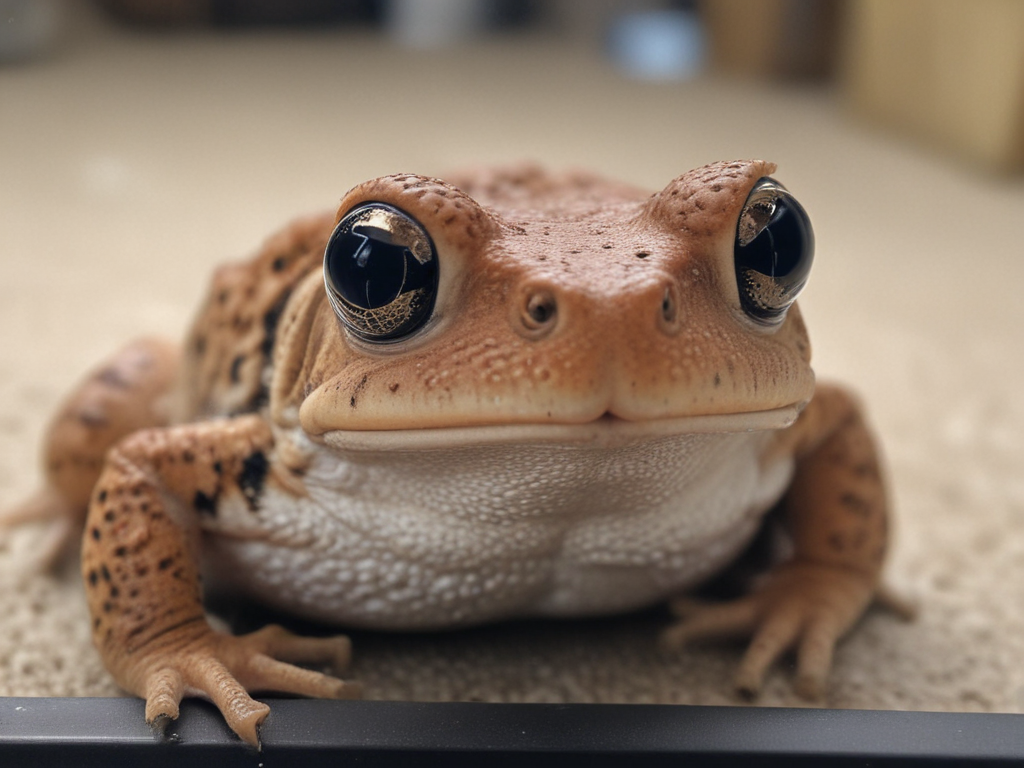A toad gaming from a webcam view
