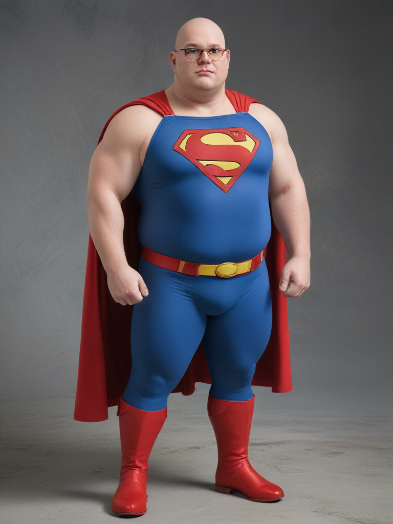 Realistic chubby bald wrestlet guy, full body, realistic superman ...