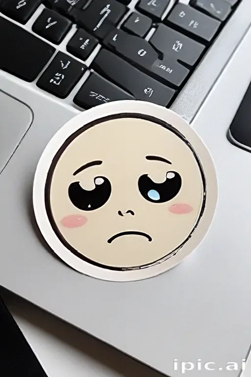 Sad Emoji Sticker Placed on a Laptop Keyboard for Emotional Expression