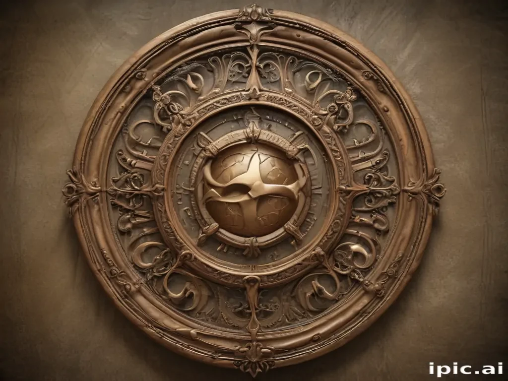 Intricate Decorative Shield with Elaborate Design and Vintage Aesthetic ...