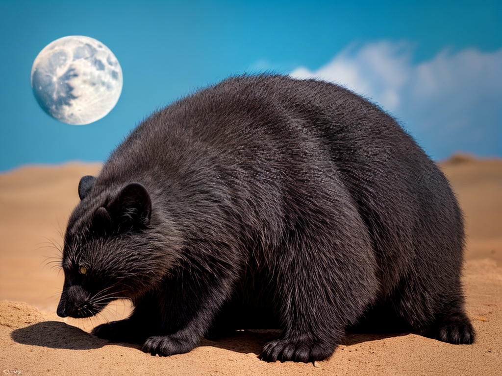 Сделай фото черного кота породы мейнкун в сиянии лунного света с ...