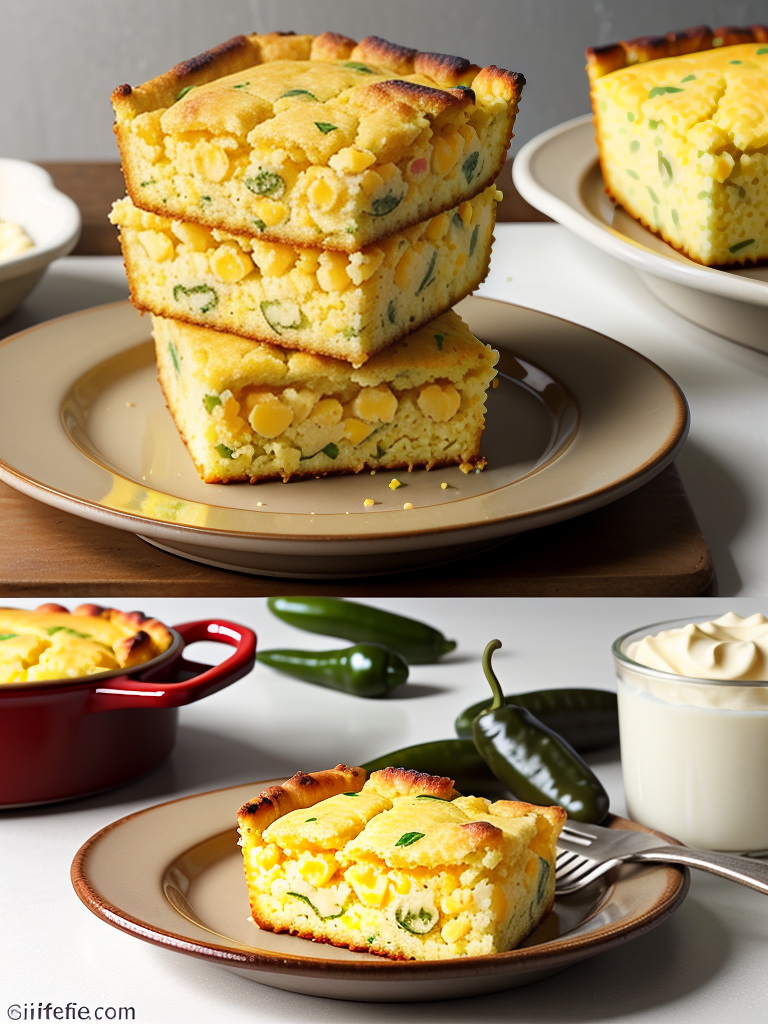 Deliciously Baked Cornbread Squares with Green Chiles and Creamy ...