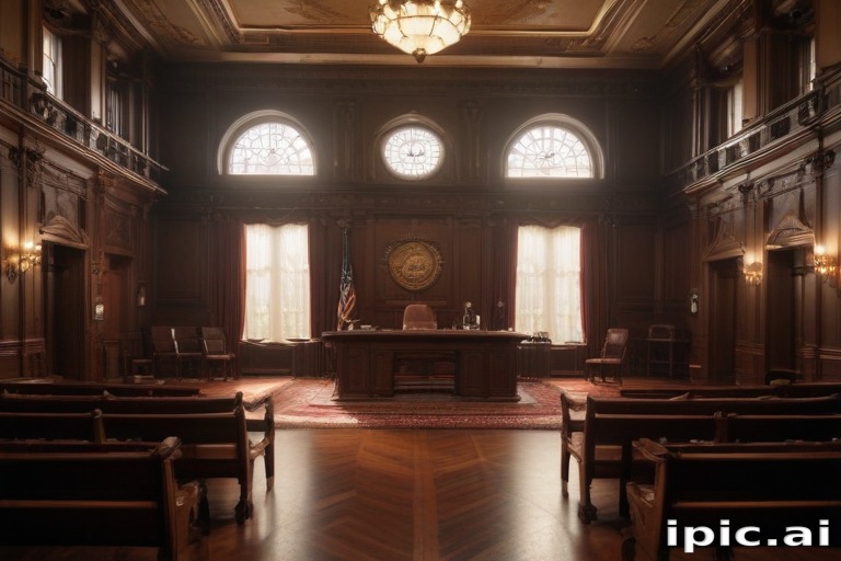 Elegant Courtroom Interior with Historic Architecture and Judicial Elements