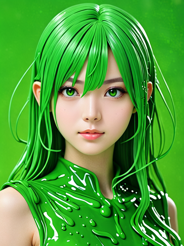 Anime girl made of green Goo