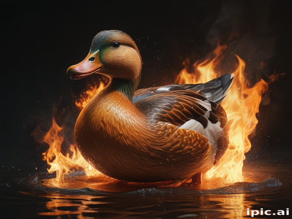 A Majestic Duck Surrounded by Flames, Creating a Dramatic Scene