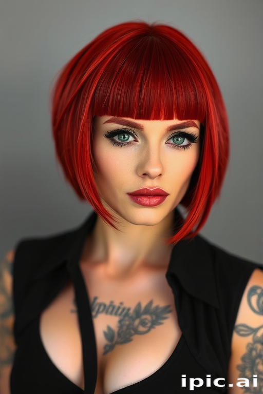 Striking Portrait of a Woman with Bold Red Hair and Intense Eyes