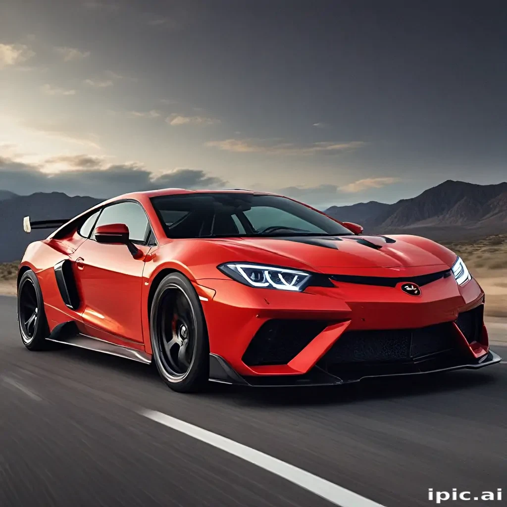 Stunning Red Sports Car Racing on an Open Road Against Mountains