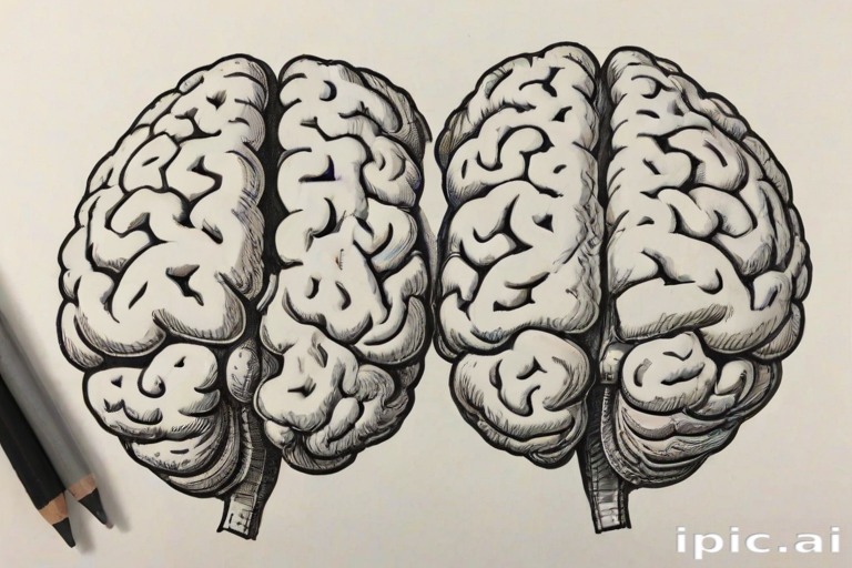 Intricate Illustration of a Human Brain with Detailed Textures and Shadows