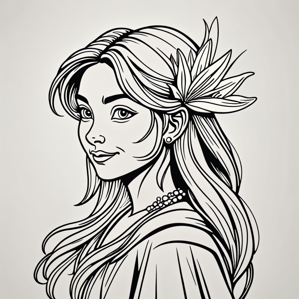 Tiger Lily from cartoon Peter Pan line art. Profile view.