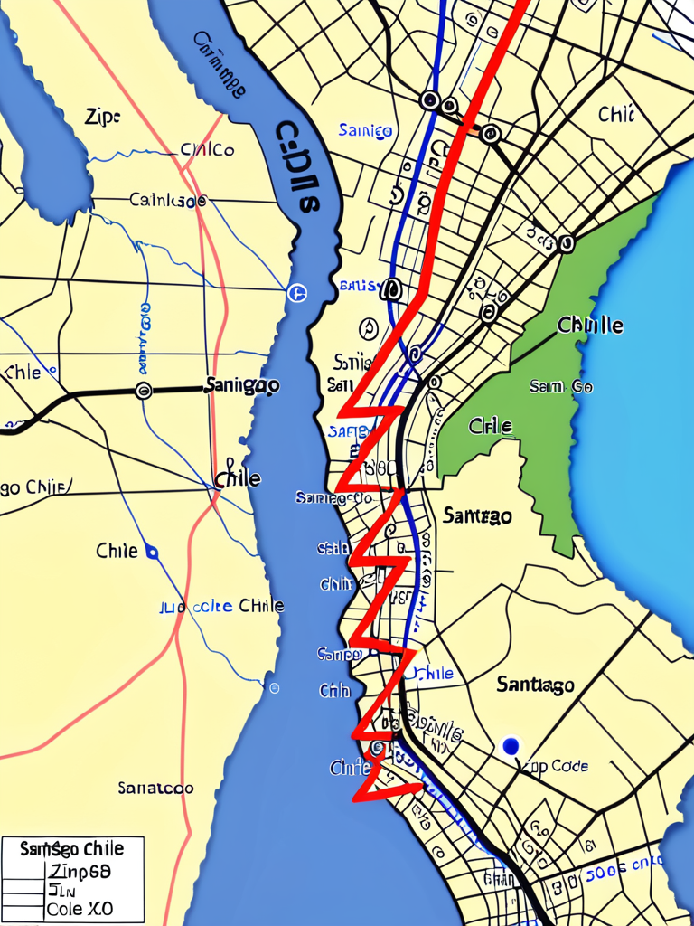 Map of Santiago, Chile Highlighting Major Roads and Geographic Features