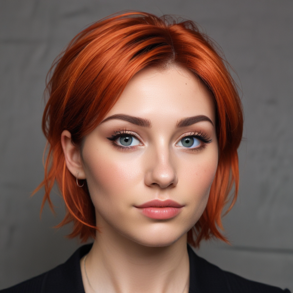 A Portrait of a Young Woman with Vibrant Orange Hair and Stunning Features