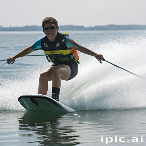 An Adventurous Individual Skillfully Riding a Surfboard on Calm Waters