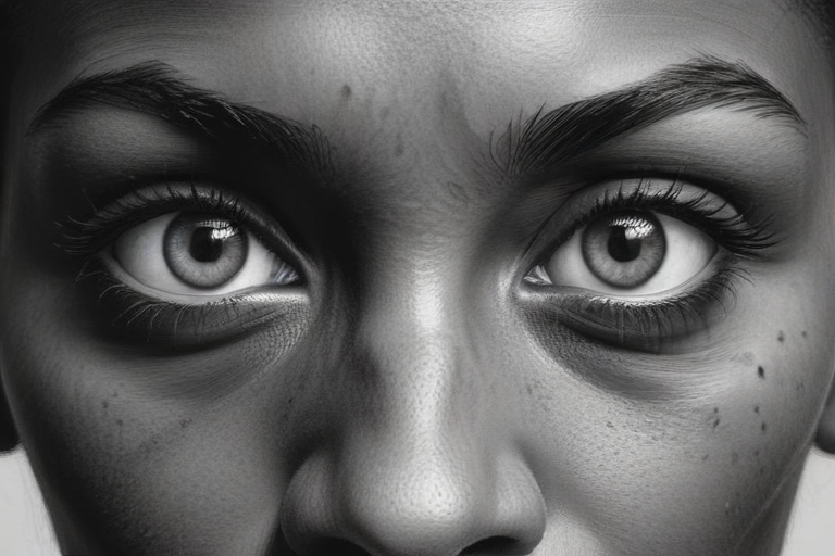 Black and white sketch of a paranoid african face