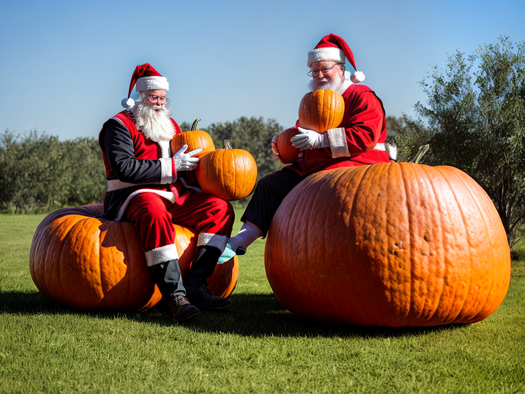Santa sitting on top of giant pumpkin