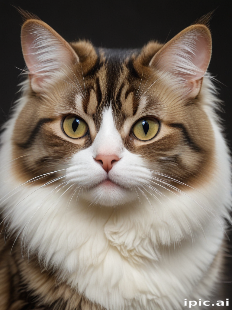 A Majestic Close-Up Portrait of a Beautiful Fluffy Cat's Face.