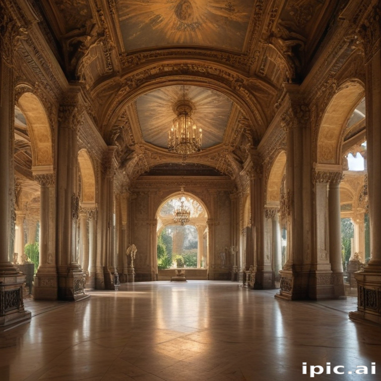 Elegant Grand Hall with Ornate Architecture and Exquisite Natural Light