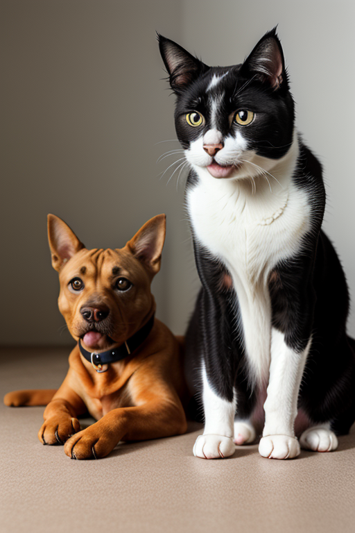 Adorable Dog and Playful Cat Relaxing Together in a Cozy Setting