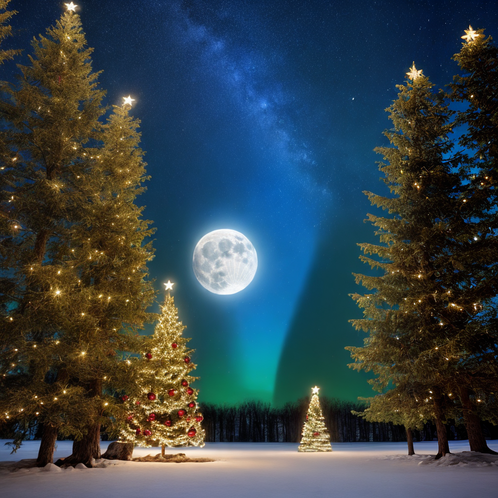 christmas tree and moon