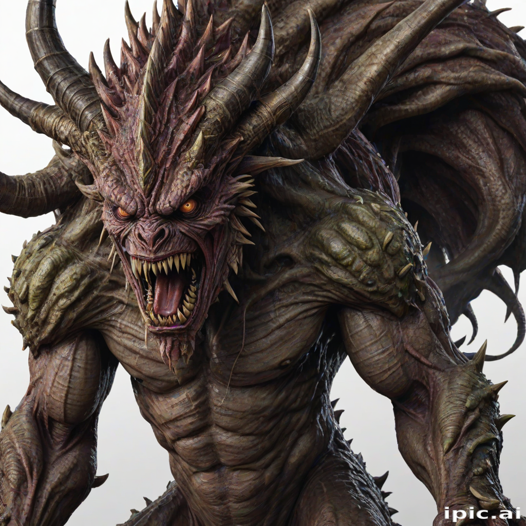 Imposing Fantasy Creature with Horns and Spikes, Exuding Intimidating Power