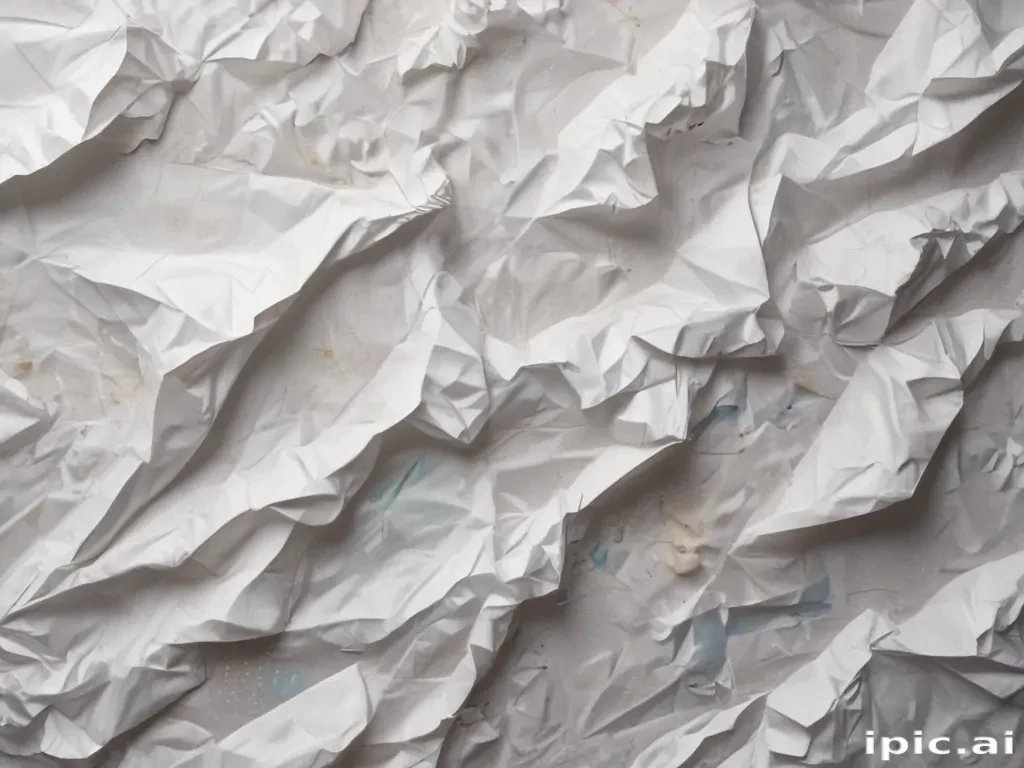Abstract Close-Up of Crumpled White Paper with Textured Creases and Shadows
