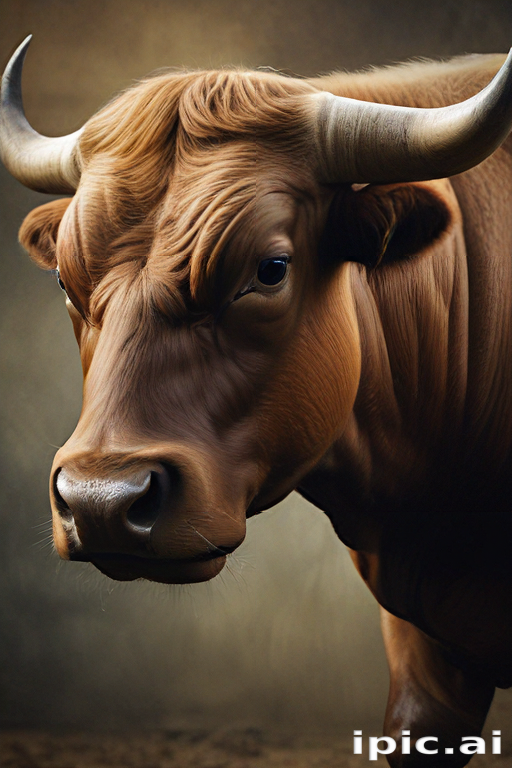 Majestic Close-Up of a Strong and Regal Brown Bull in Profile