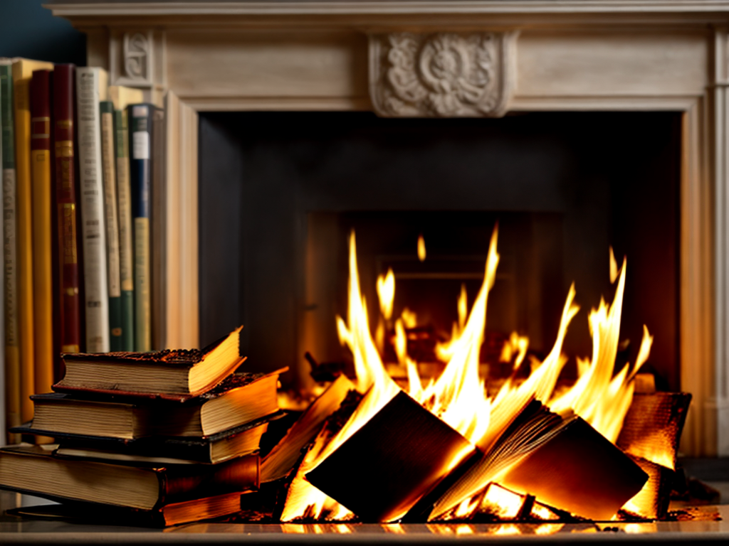 library books burning in fire