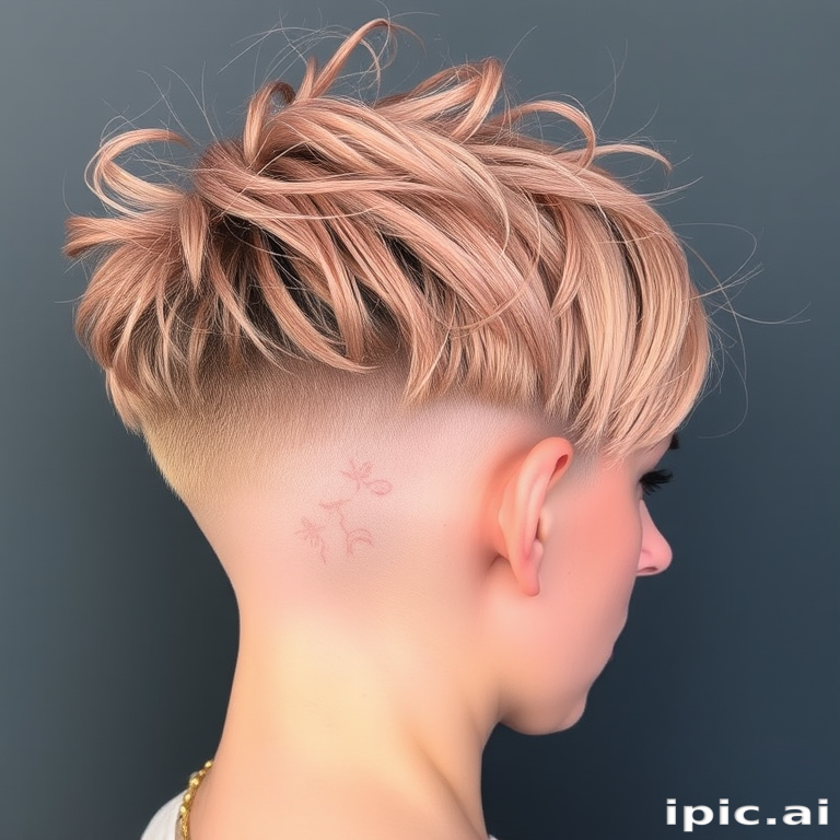 Trendy Short Hairstyle with Unique Floral Tattoo Design on Nape