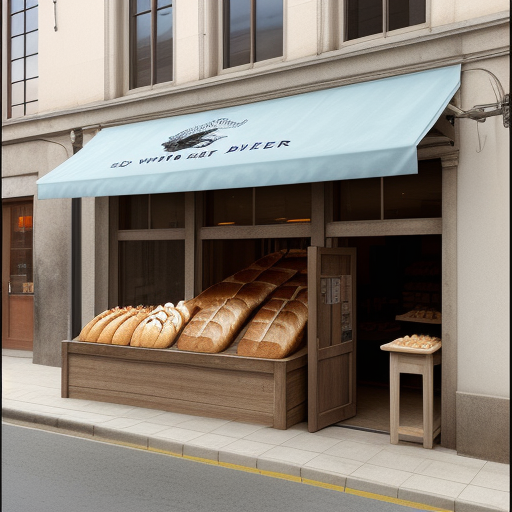Charming Bakery Displaying Freshly Baked Breads Under a Blue Awning