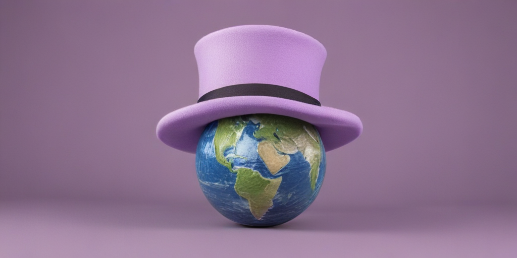 Planet earth in a lilac top hat