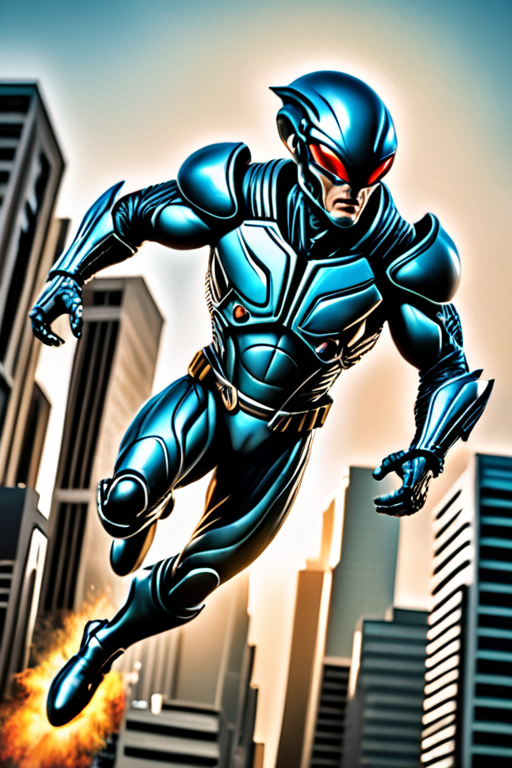 alien superhero flying with armor