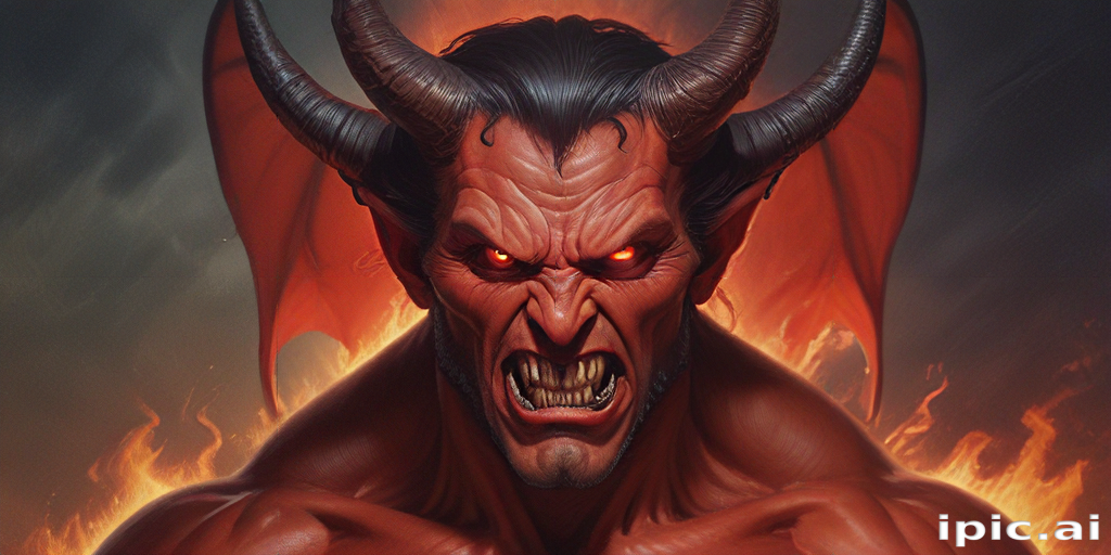 Fierce Demon Lord with Horns and Fiery Background in Dark Fantasy