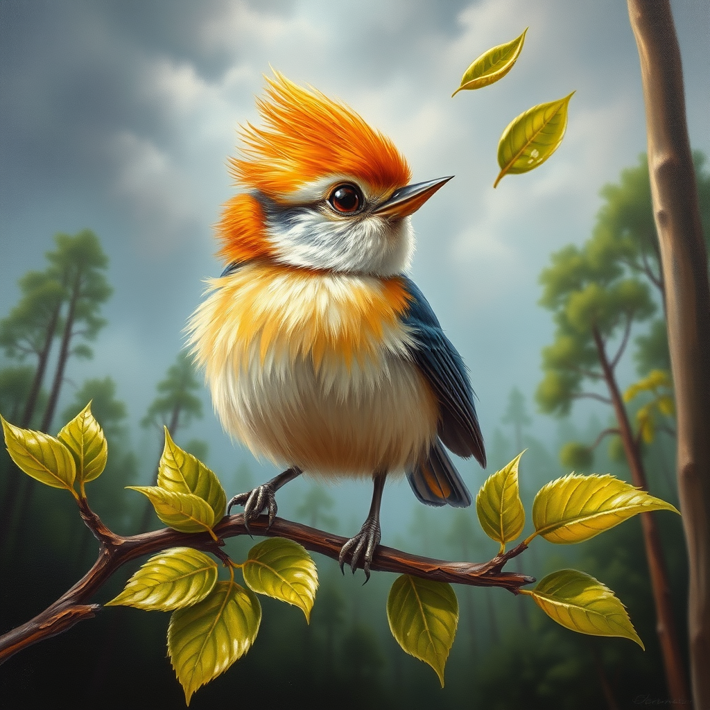 A Colorful Bird Perched on a Branch Surrounded by Vibrant Leaves.