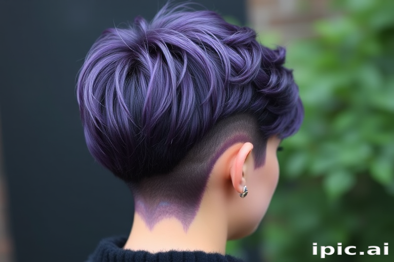Stylish Short Purple Haircut with Unique Undercut Design and Vibrant Color
