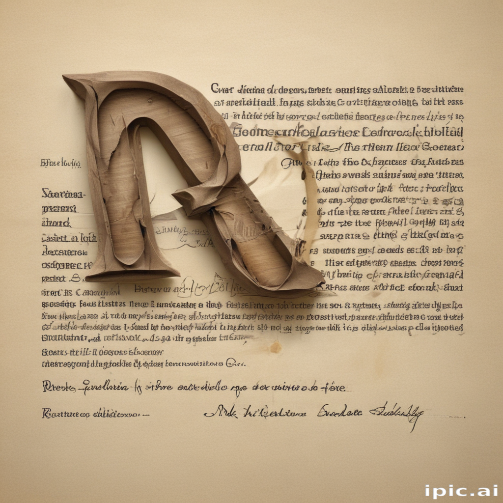 Intricate Letter Design with Artistic Flourishes and Vintage Text Elements