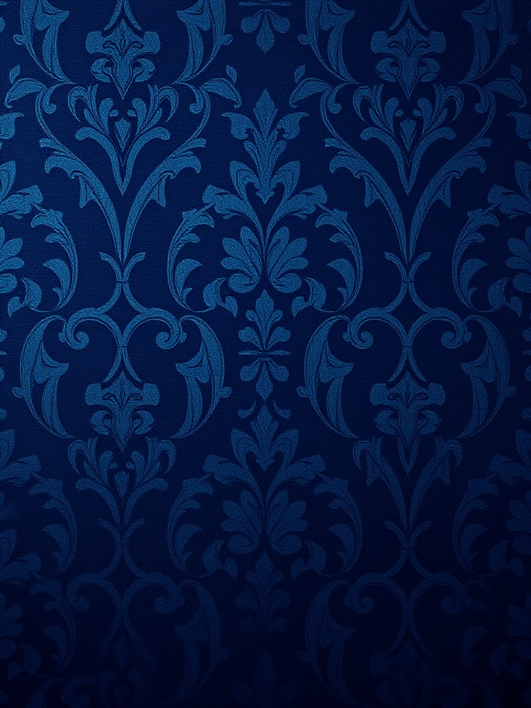 Elegant Blue Damask Pattern with Intricate Floral Designs and Textures.