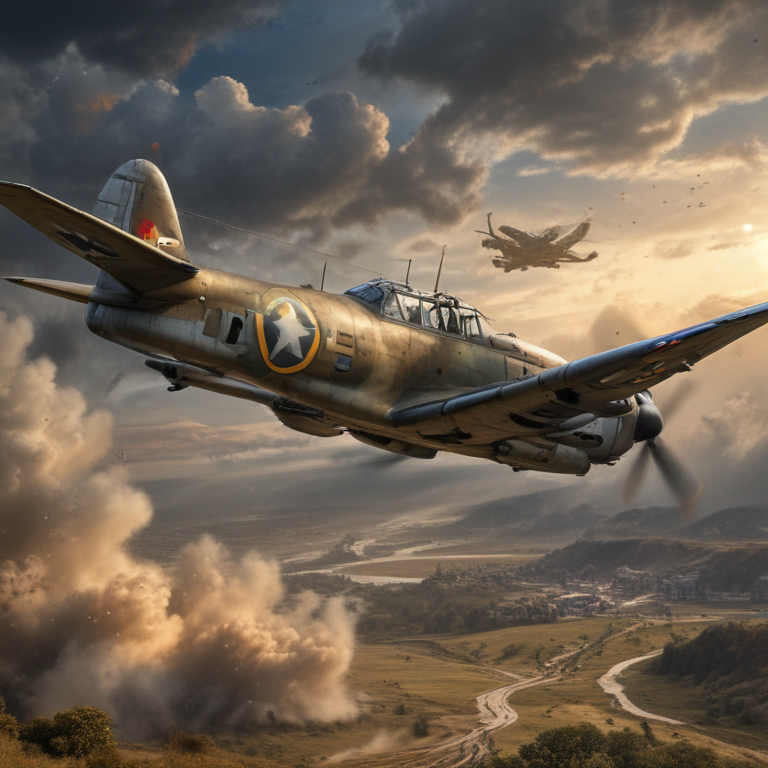 Historic World War II Fighter Plane Soaring Above Dramatic Battlefield ...