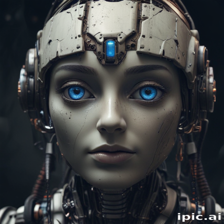 Futuristic Robot with Striking Blue Eyes and Intricate Metallic Features