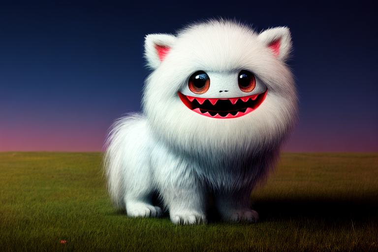 cute fluffy monster with teeth at night