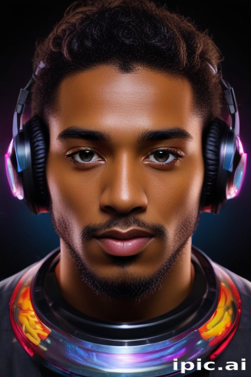 Futuristic Portrait of a Young Man with High-Tech Headphones and Neon ...