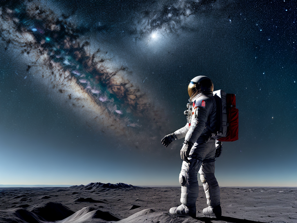 realistic astronaut with his hand on his belt, standing on the moon