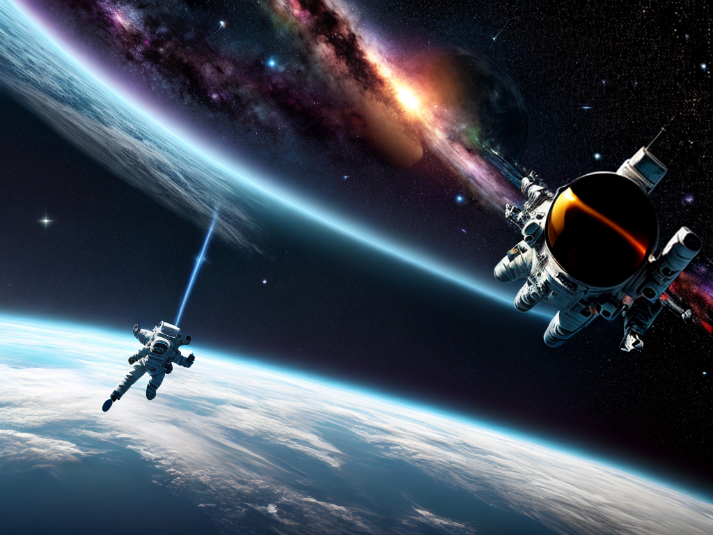 astronaut floating in interstellar space