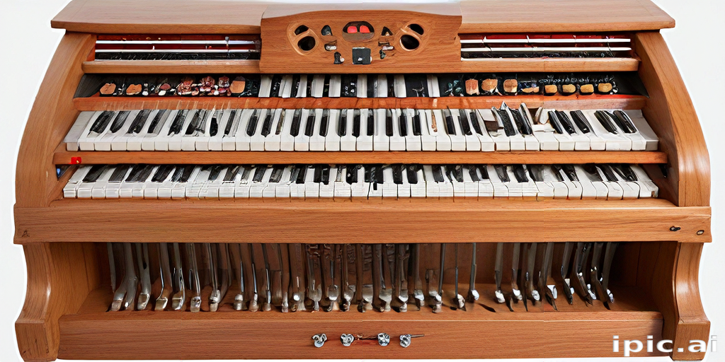 A Unique Wooden Organ with Distinctively Crafted Keys and Pipes Displayed.