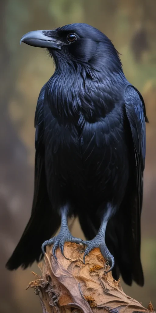A Majestic Black Raven Perched Gracefully on a Branch in Nature.