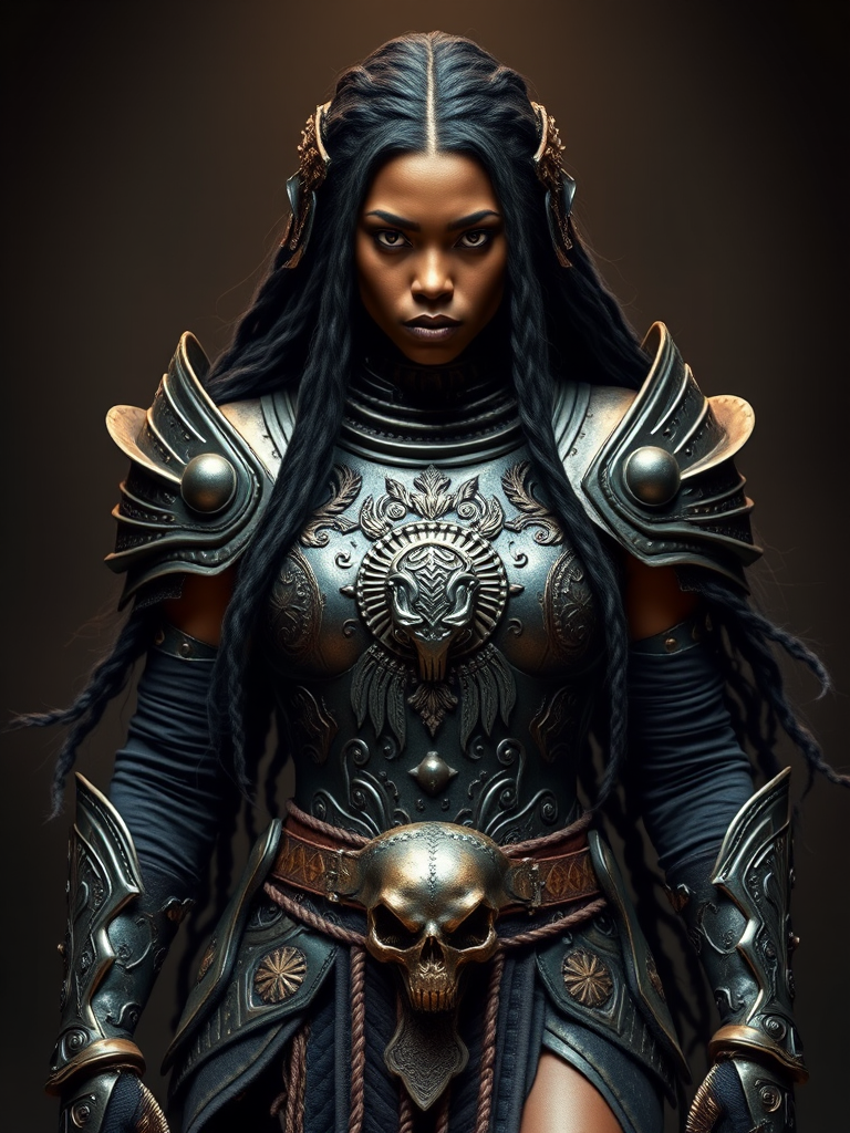Powerful Warrior in Intricate Armor Staring Fiercely with Confidence ...
