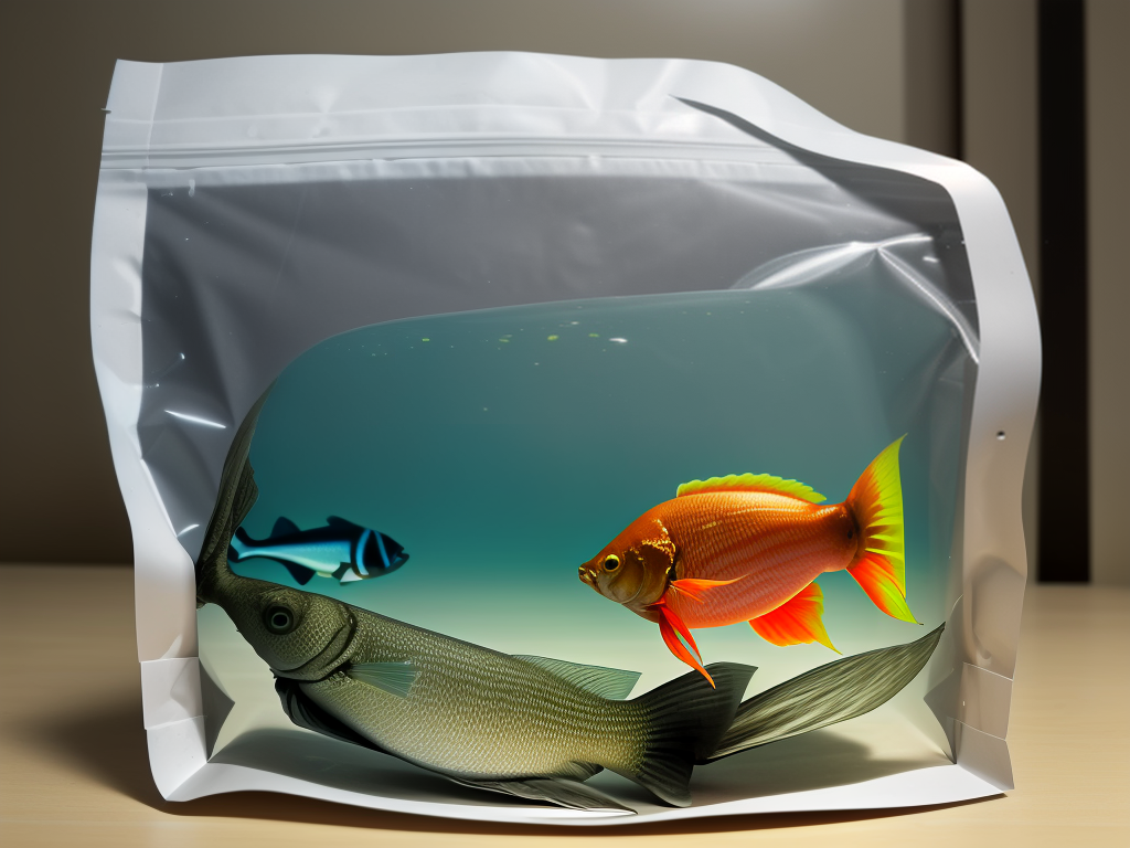 Colorful Fish Swimming in a Transparent Bag Under Soft Lighting