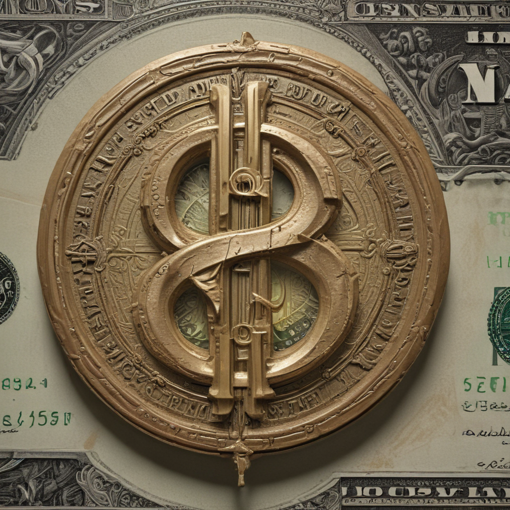 Intricate Golden Emblem with Dollar Bill Background Reflecting Wealth ...