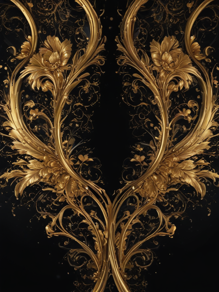Elegant Golden Floral Design with Intricate Curves and Swirling Patterns.