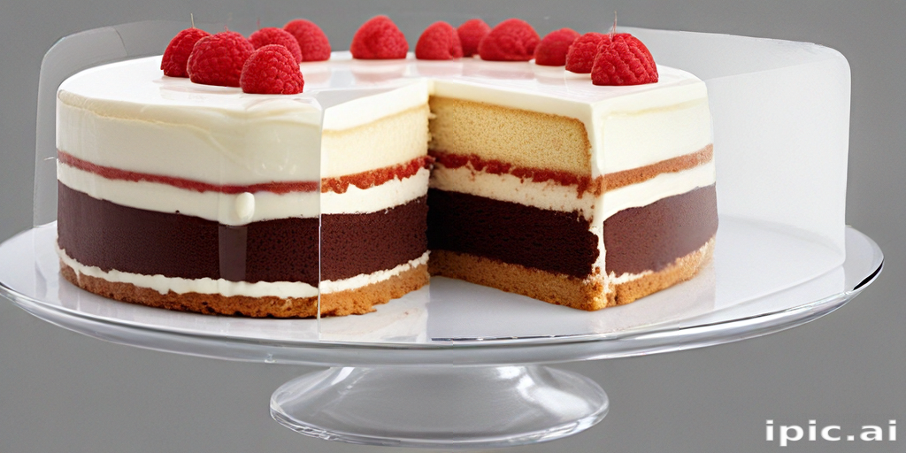 A Delicious Multi-Layered Cake with Cream and Fresh Raspberries on Top.