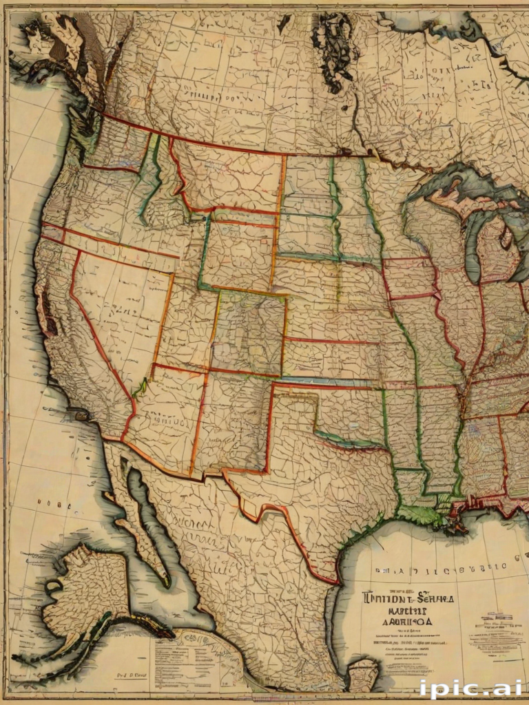 Detailed Historical Map of the United States Highlighting State ...